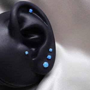 Titanium Blue Opal Threadless Push Pin Labret, 2mm 2.5mm 3mm 4mm ...