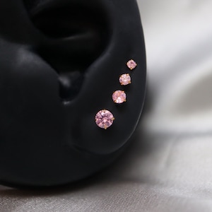 Titanium Pink Cz Threadless Push Pin Labret, Flat Back Earrings ...
