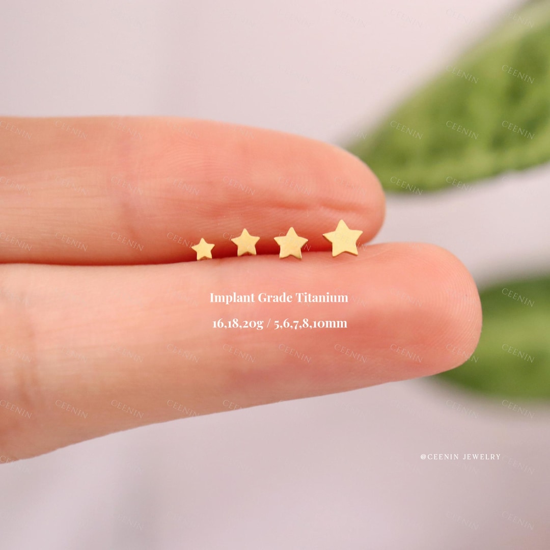 Titanium Star Threadless Push Pin Labret, 2/2.5/3/3.5mm Star Flat Back ...
