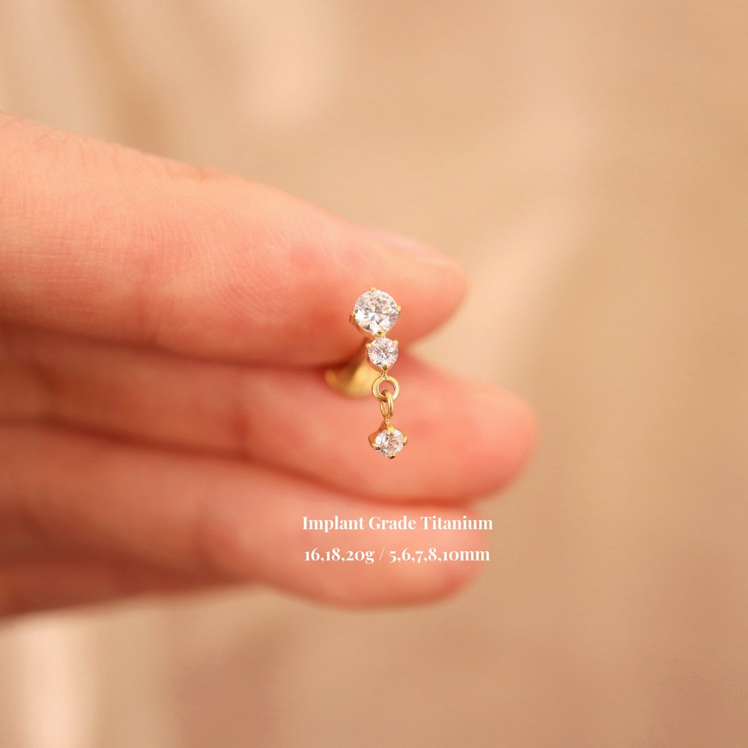 Titanium Cz Dangle Threadless Push Pin Labret, Dangle Flat Back Stud ...