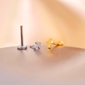 Titanium Cross Threadless Push Pin Labret, Cross Flat Back Earring, Cartilage Tragus Conch Helix ...
