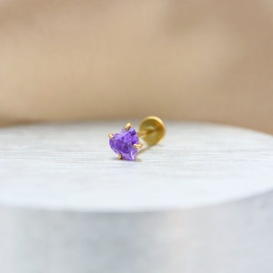 Titanium Amethyst Heart Cz Threadless Push Pin Labret, Flat Back ...