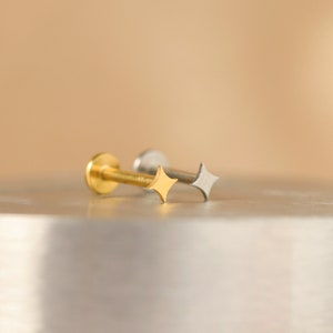 Titanium Star Threadless Push Pin Labret, 4 Point Star Flat Back Stud ...