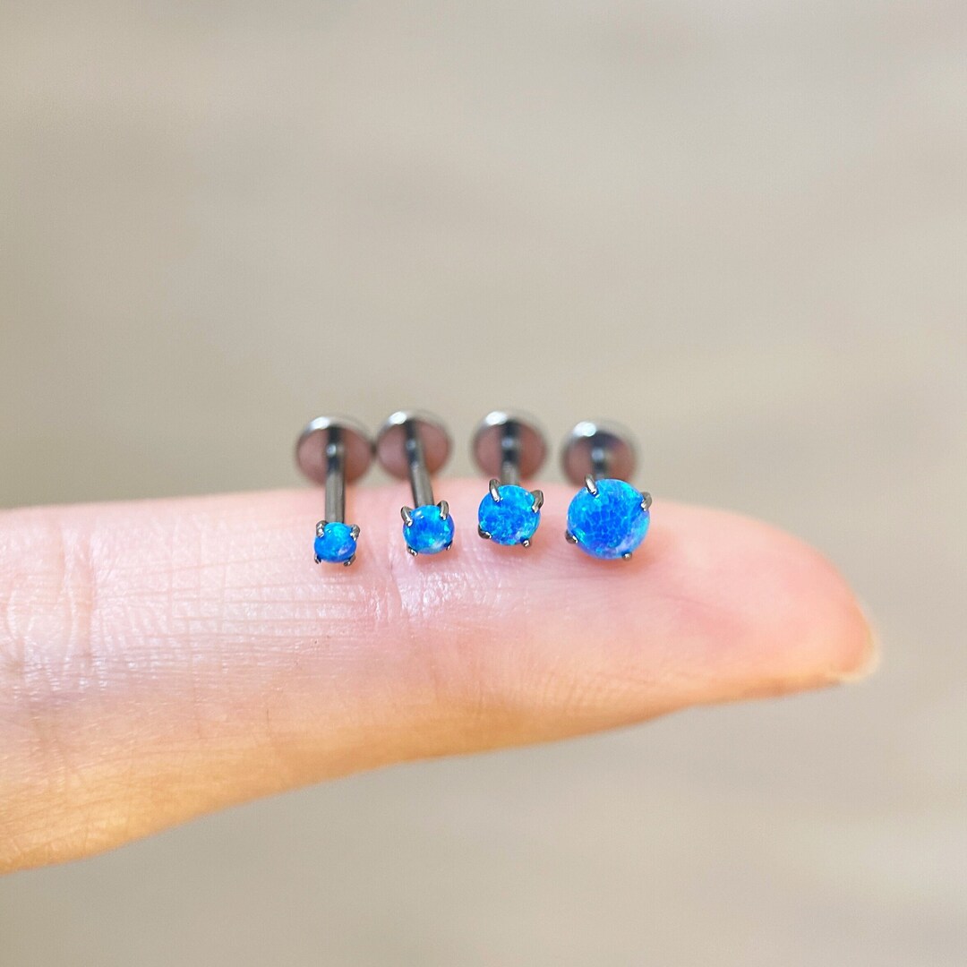 Titanium Blue Opal Threadless Push Pin Labret, 2mm 2.5mm 3mm 4mm ...