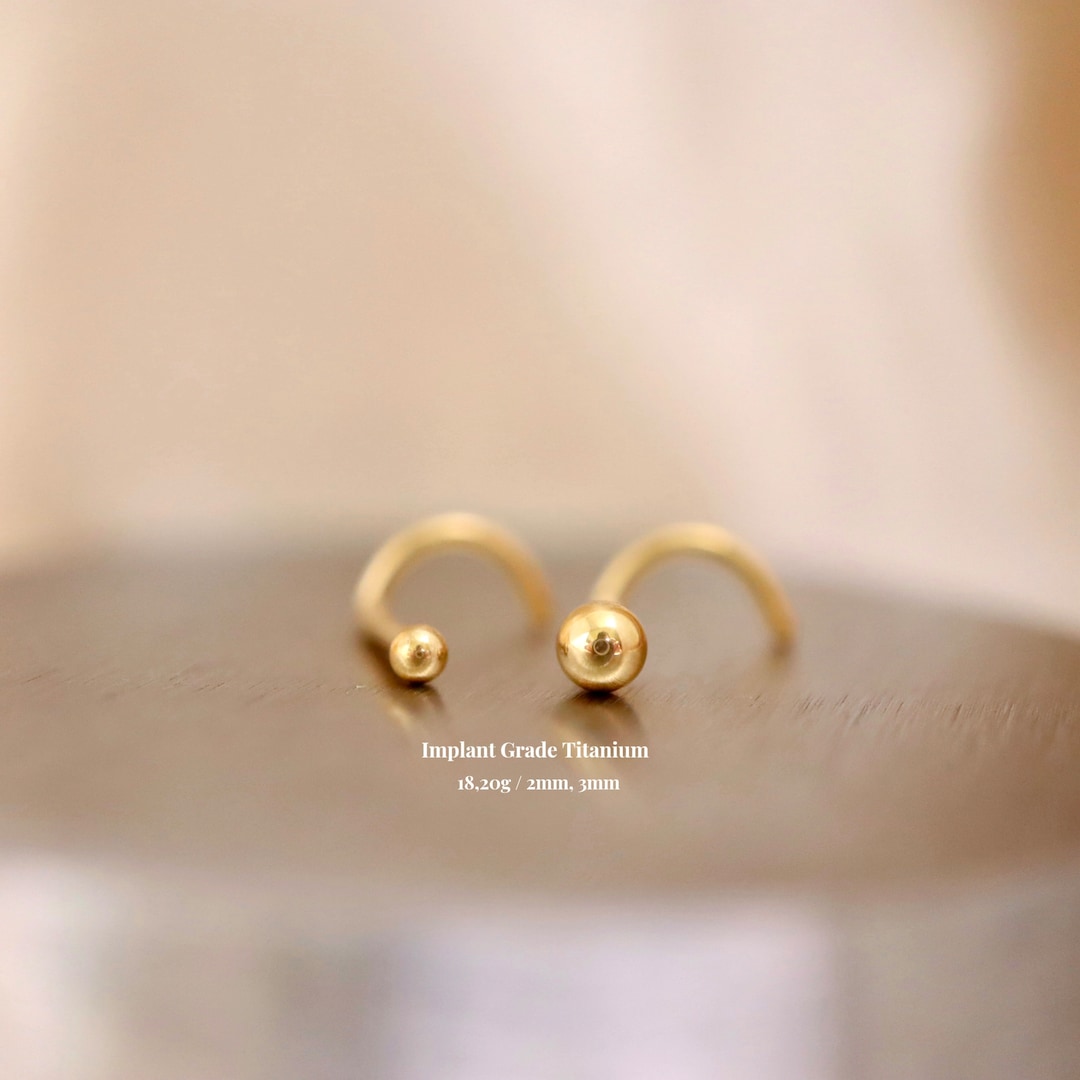 Titanium Bead Nose Stud, 18G/20G, 2mm 3mm Ball Stud, Corkscrew Nose ...