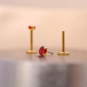 Titanium Garnet Cz Threadless Push Pin Labret Stud, Flat Back Earring, Cartilage Stud, Tragus ...