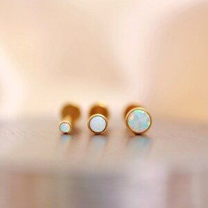 Titanium White Opal Threadless Push Pin Labret, 2mm 3mm 4mm Opal Flat Back Stud, Cartilage ...