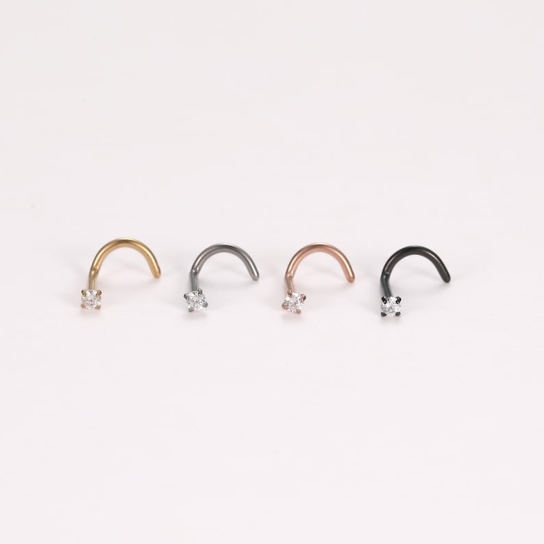 Titanium Cz Nose Stud, 1.5/2/2.5/3mm, L Bend Cz Nose Stud, Corkscrew Cz ...