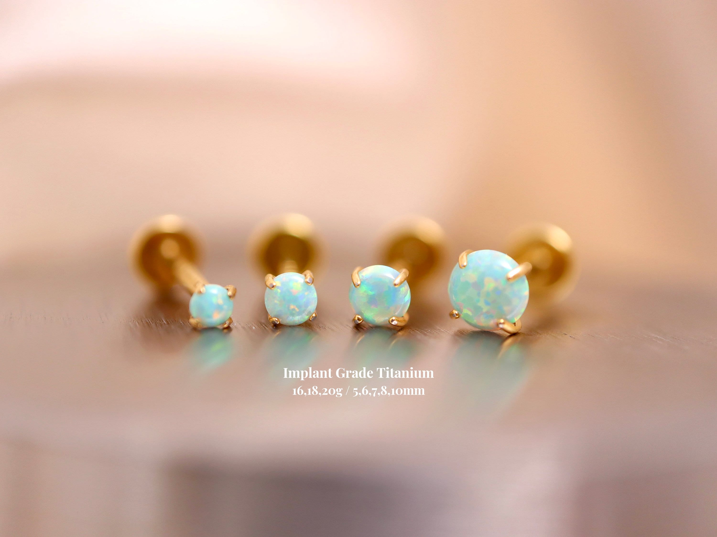 Titanium Green Opal Threadless Push Pin Labret Stud, 2mm 2.5mm 3mm 4mm ...