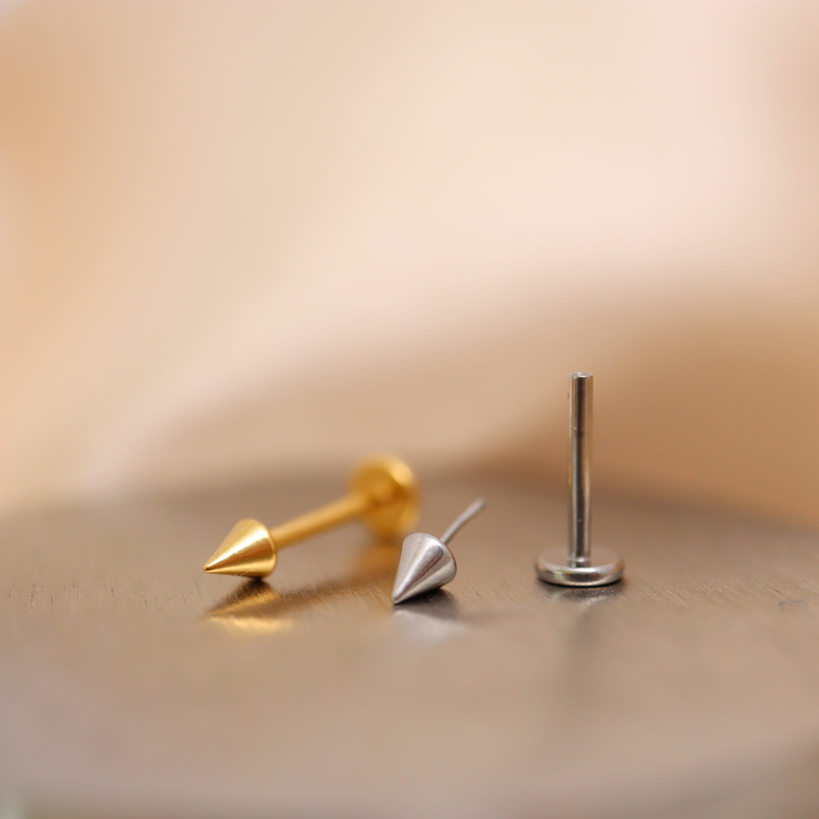 Titanium Spike Threadless Push Pin Labret, Spike Flat Back Earring ...