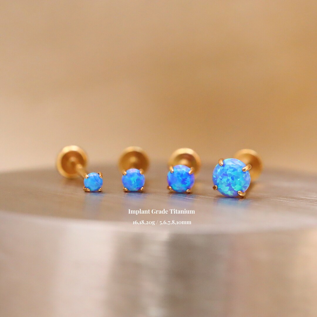Titanium Blue Opal Threadless Push Pin Labret, 2mm 2.5mm 3mm 4mm ...