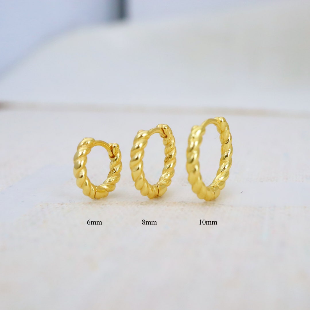 Sterling Silver Twisted Hoop Earrings, Small Hoop Earrings, Gold Huggie ...