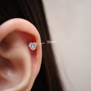 Titanium Cz Heart Push Pin Labret, Threadless Flat Back Earrings ...