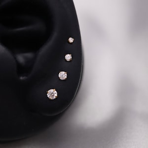 Titanium Cz Threadless Push Pin Labret, Flat Back Earring, Cartilage ...