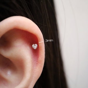 Titanium Cz Heart Push Pin Labret, Threadless Flat Back Earrings ...