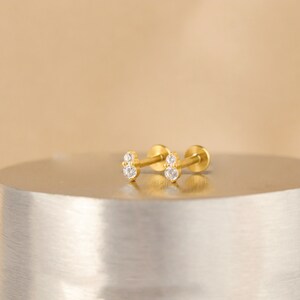 Titanium Two Stone Threadless Push Pin Labret, Cz Flat Back Earring ...