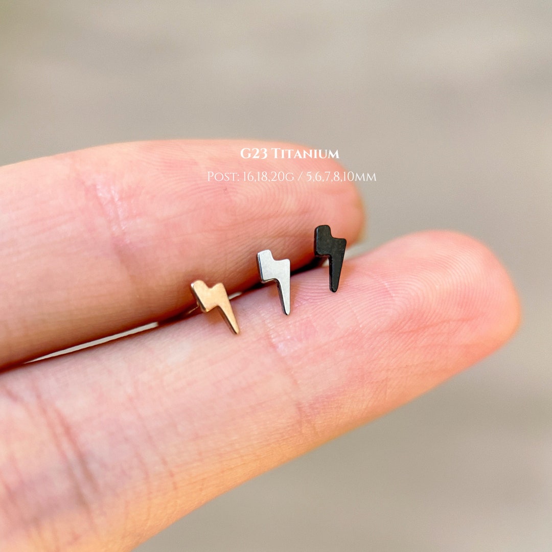 Titanium Lightning Threadless Push Pin Labret Lightning Flat - Etsy