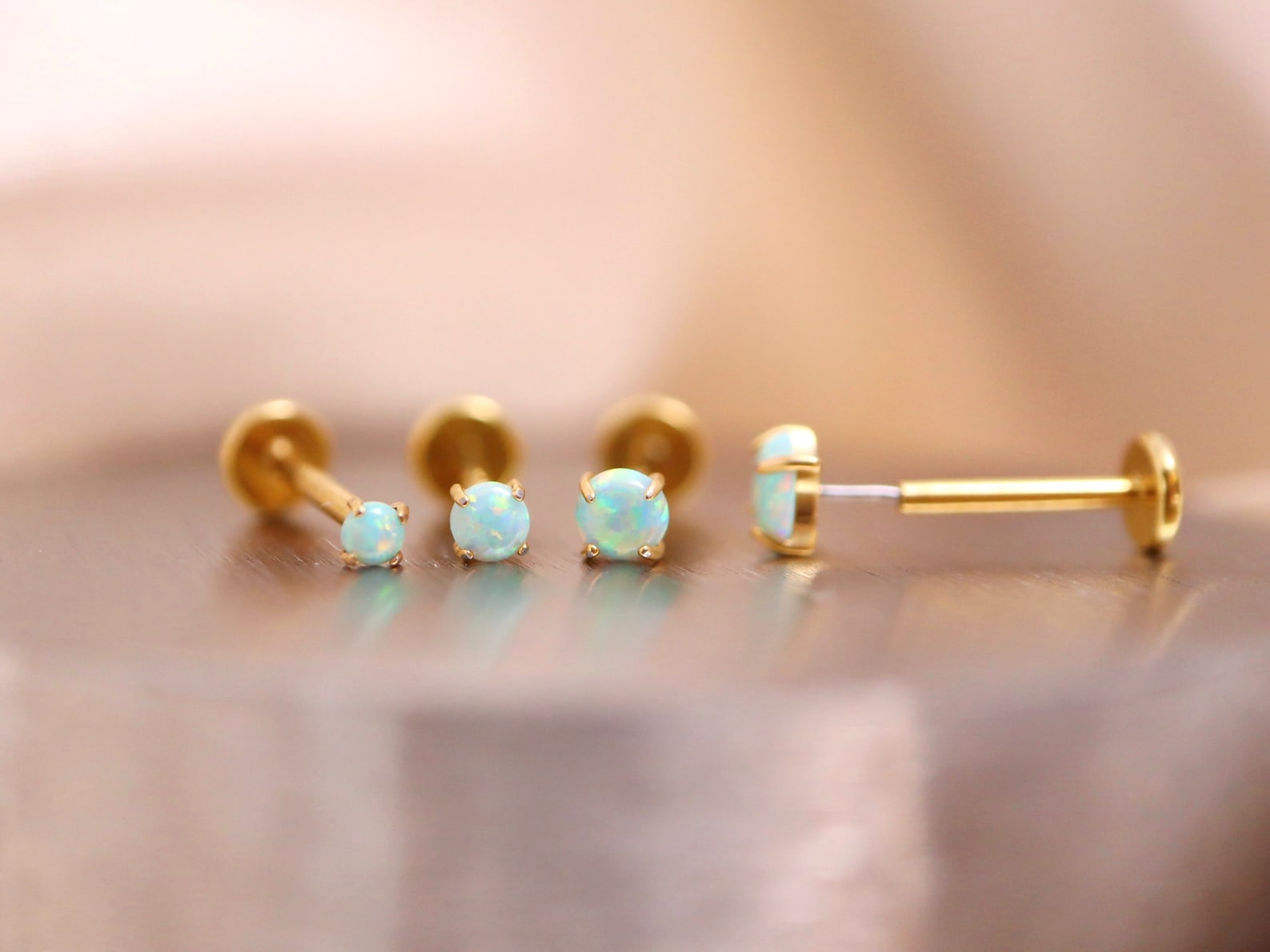 Titanium Green Opal Threadless Push Pin Labret Stud, 2mm 2.5mm 3mm 4mm ...
