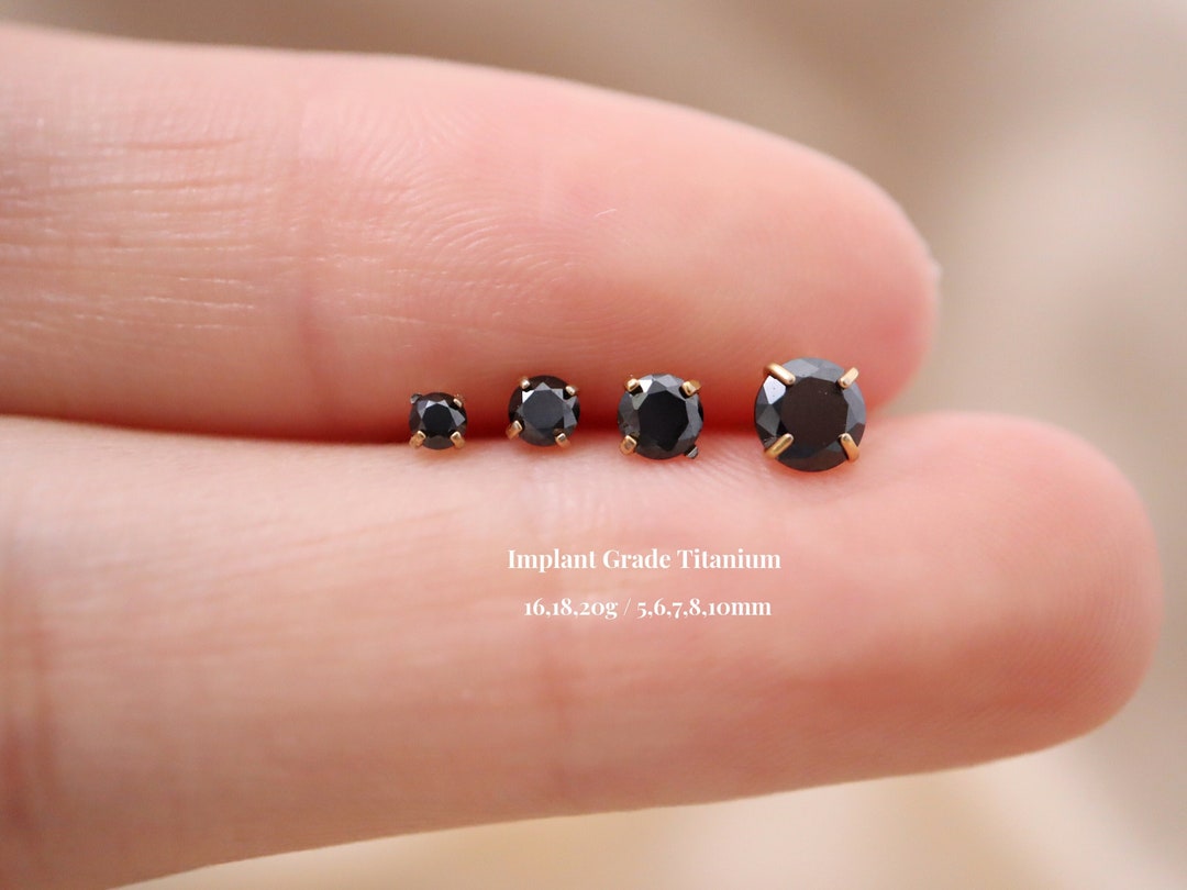 Titanium Black Cz Push Pin Labret, Threadless Flat Back Earring ...