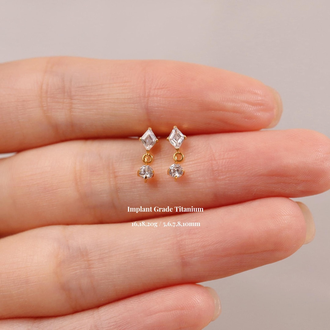 Titanium Rhombus Cz Dangle Threadless Push Pin Labret, Dangle Flat Back ...