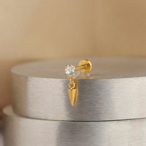 Titanium Spike Cz Dangle Threadless Push Pin Labret, Cz Dangle Flat ...