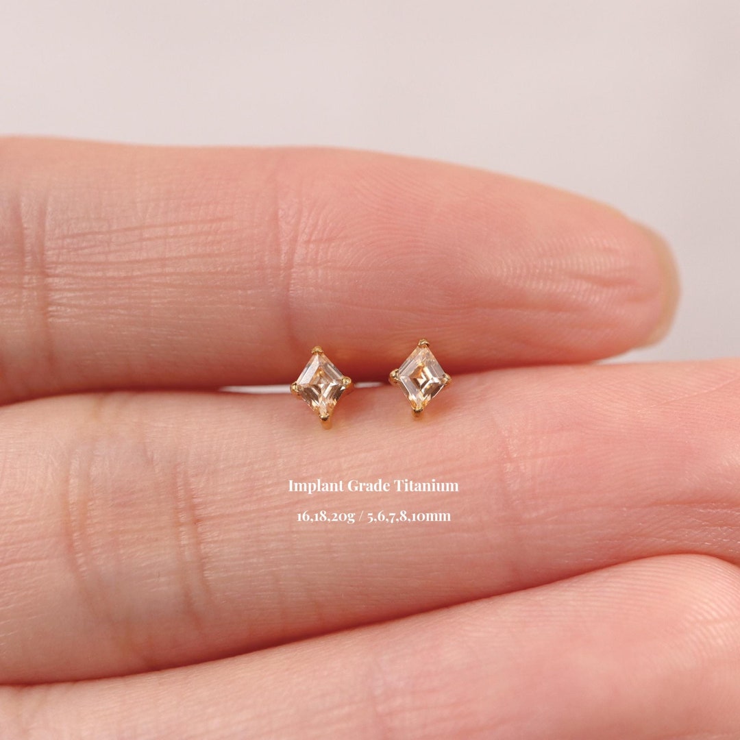 Titanium Citrine Cz Threadless Push Pin Labret, Rhombus Cz Flat Back ...