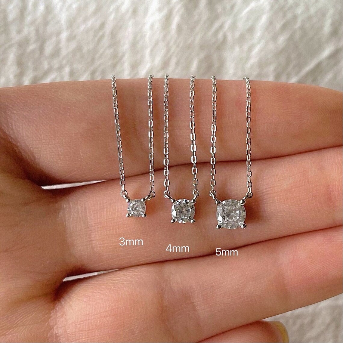 Dainty Diamond Necklace Sterling Silver Diamond Solitaire | Etsy