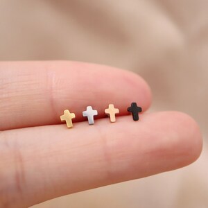Titanium Cross Threadless Push Pin Labret, Cross Flat Back Earring, Cartilage Tragus Conch Helix ...