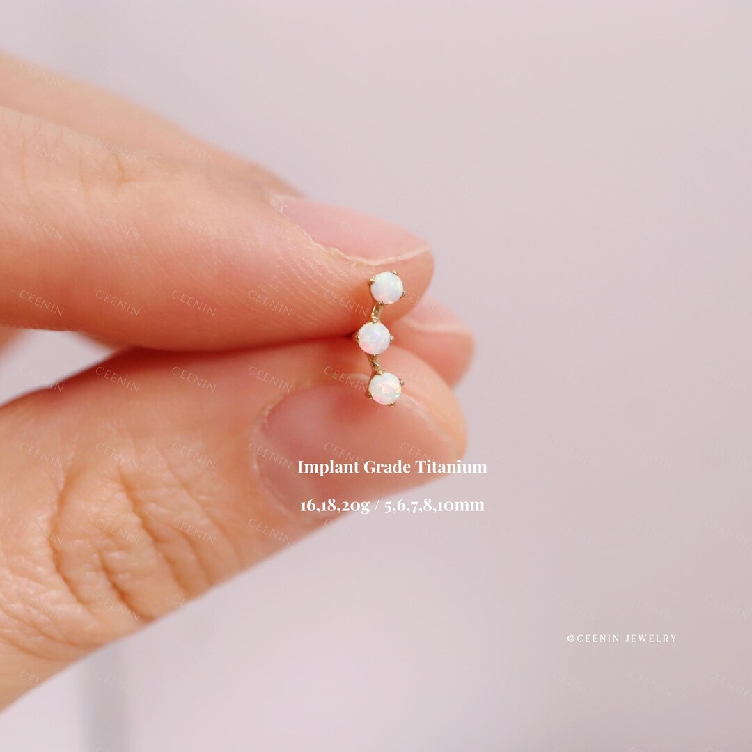 Titanium Curved Opal Threadless Push Pin Labret, Climber Flat Back ...