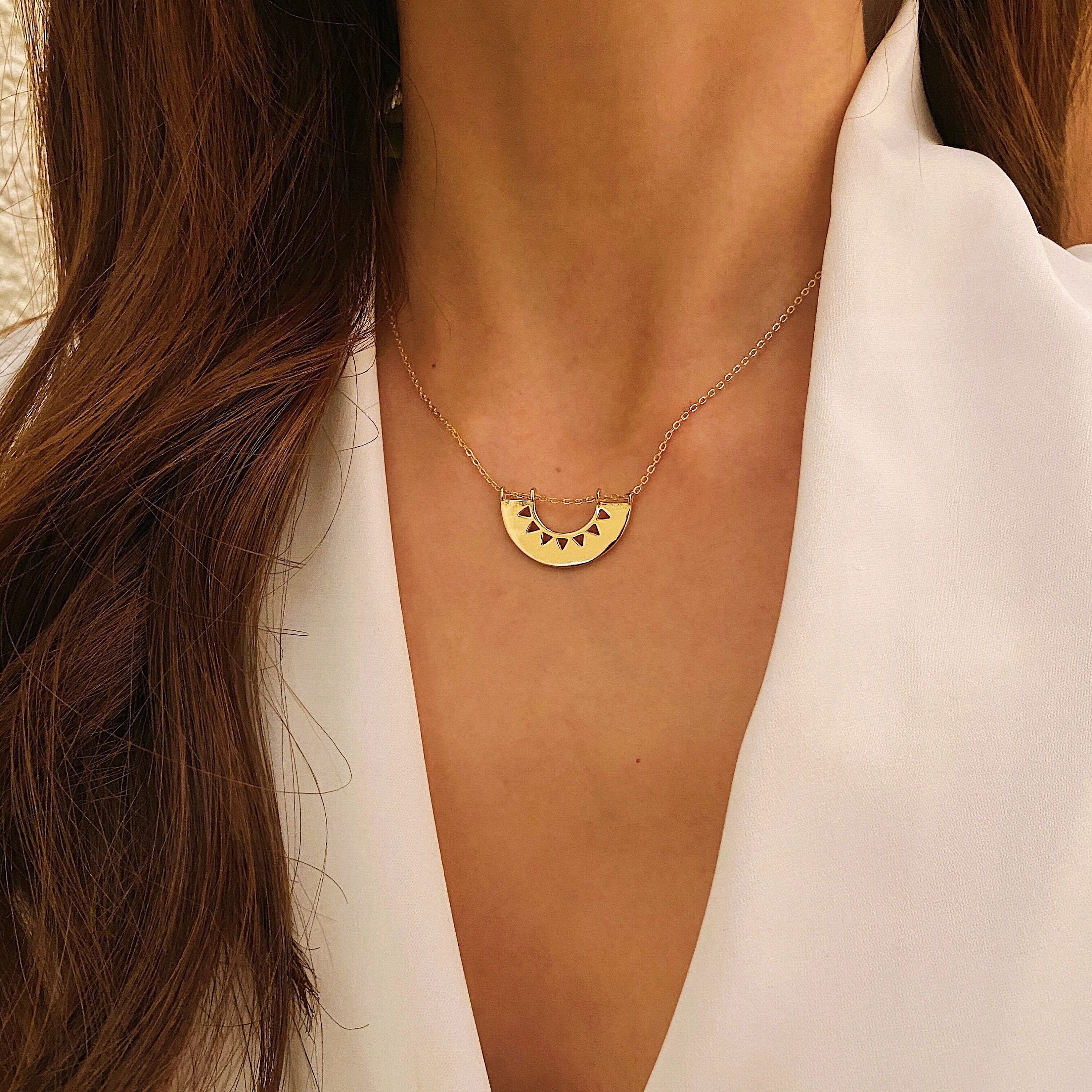 Half Circle Sun Necklace Gold Sun Necklace Half Moon | Etsy