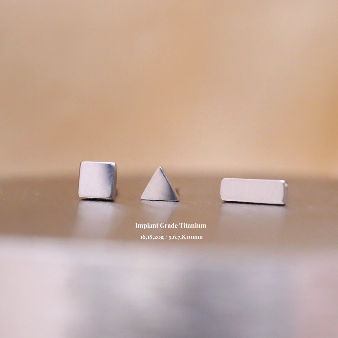 Triangle, Square, Bar Titanium Threadless Push Pin Labret Stud, Flat Back Earring, Cartilage ...