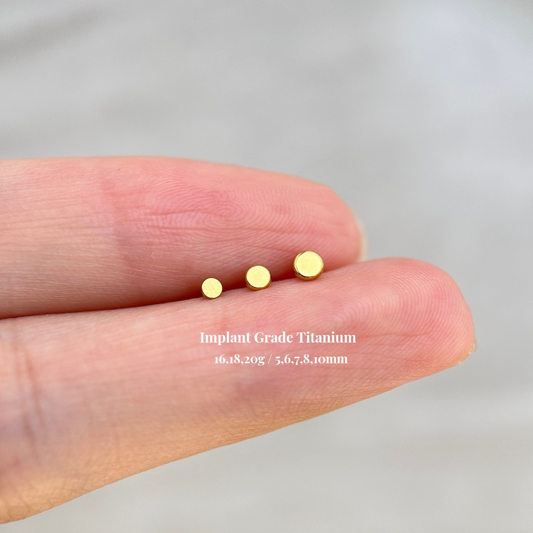 Titanium Disc Threadless Push Pin Labret, Tiny Round Flat Back Stud ...