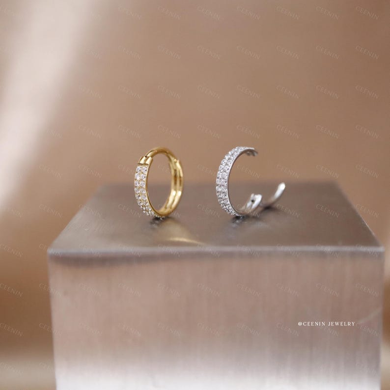 Titanium 2.5mm Paved Cz Hoop Earring, Nose Hoop, Septum Clicker ...