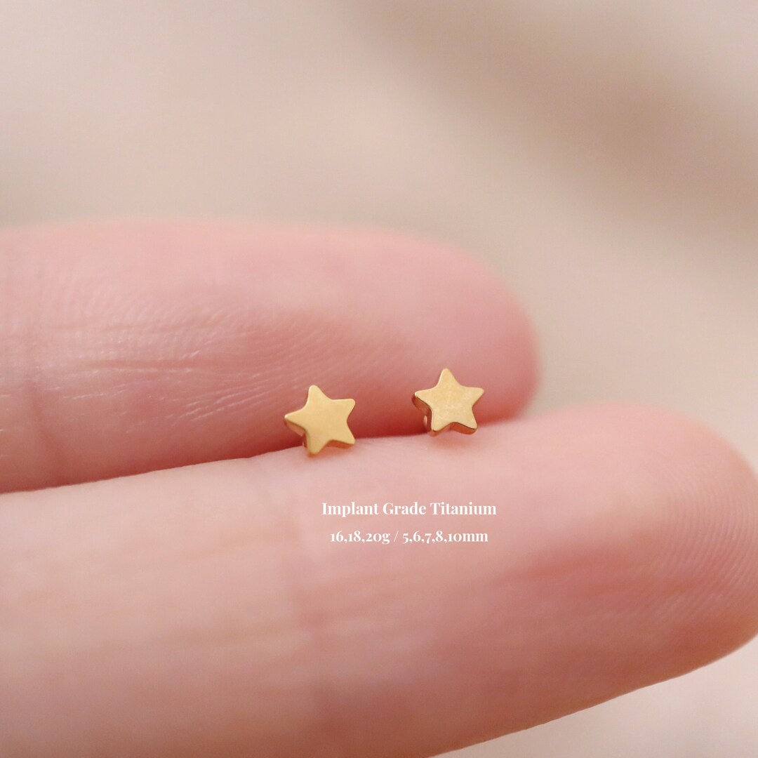 Titanium Star Threadless Push Pin Labret, Flat Back Earring, Cartilage ...