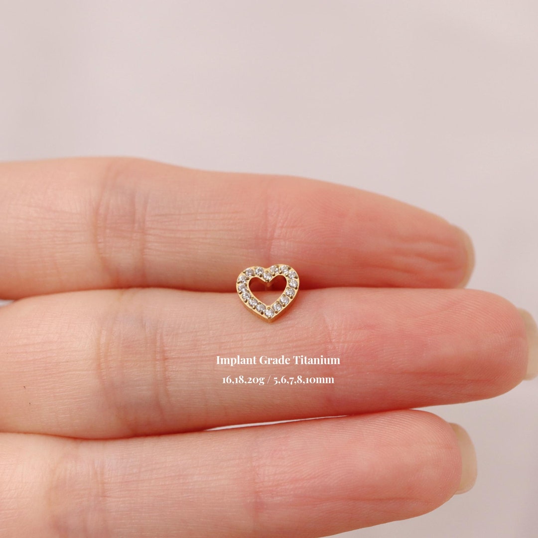 Titanium Open Heart Cz Threadless Push Pin Labret, Heart Flat Back ...