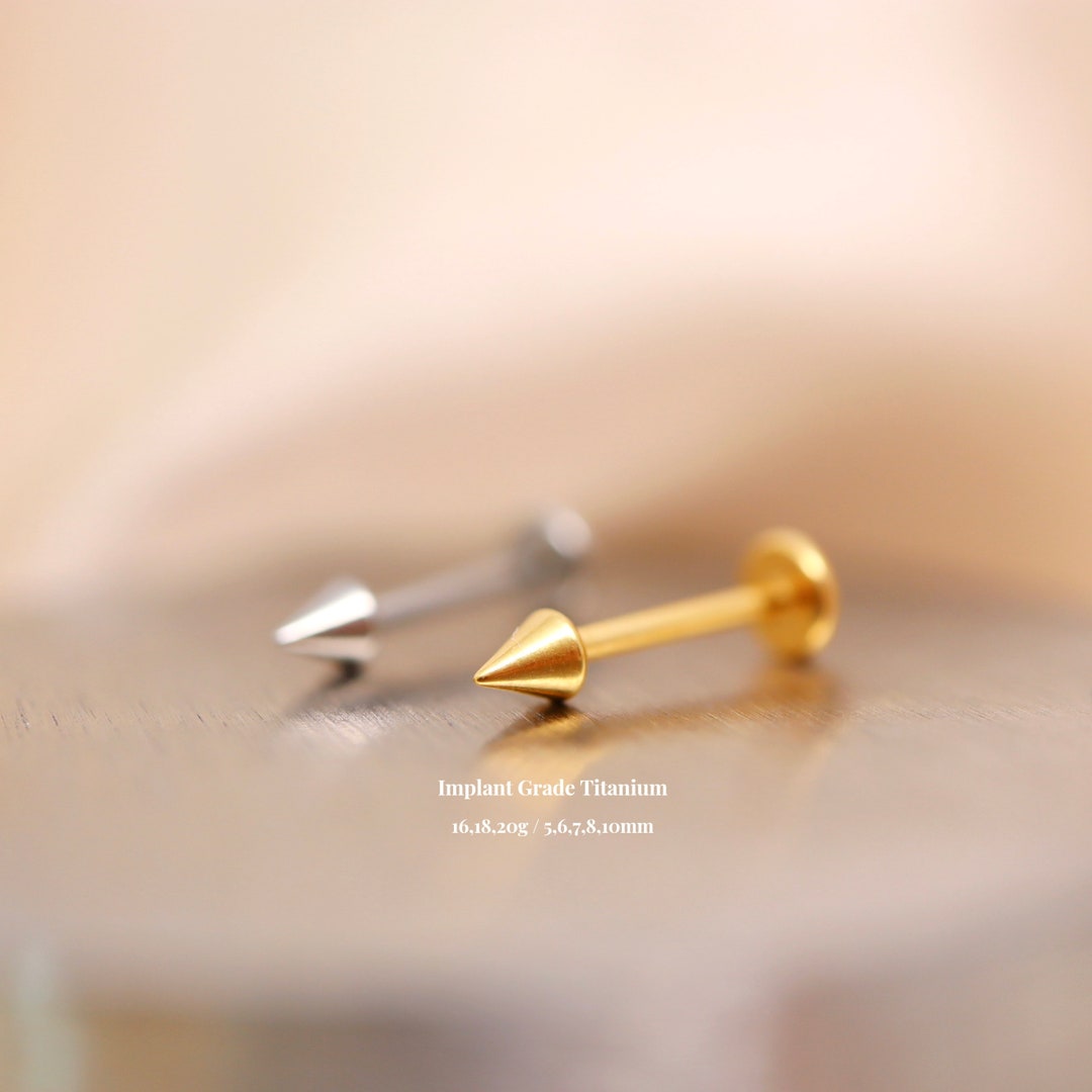 Titanium Spike Threadless Push Pin Labret, Spike Flat Back Earring ...