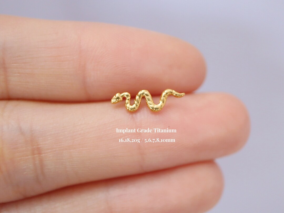 Titanium Snake Threadless Push Pin Labret, Snake Flat Back Earring, Cartilage Stud, Tragus Stud ...