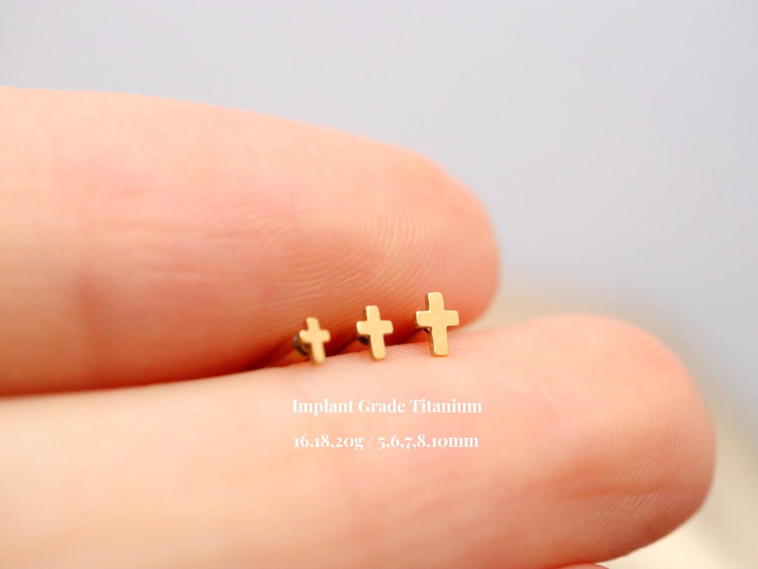 Titanium Cross Threadless Push Pin Labret, Cross Flat Back Stud ...