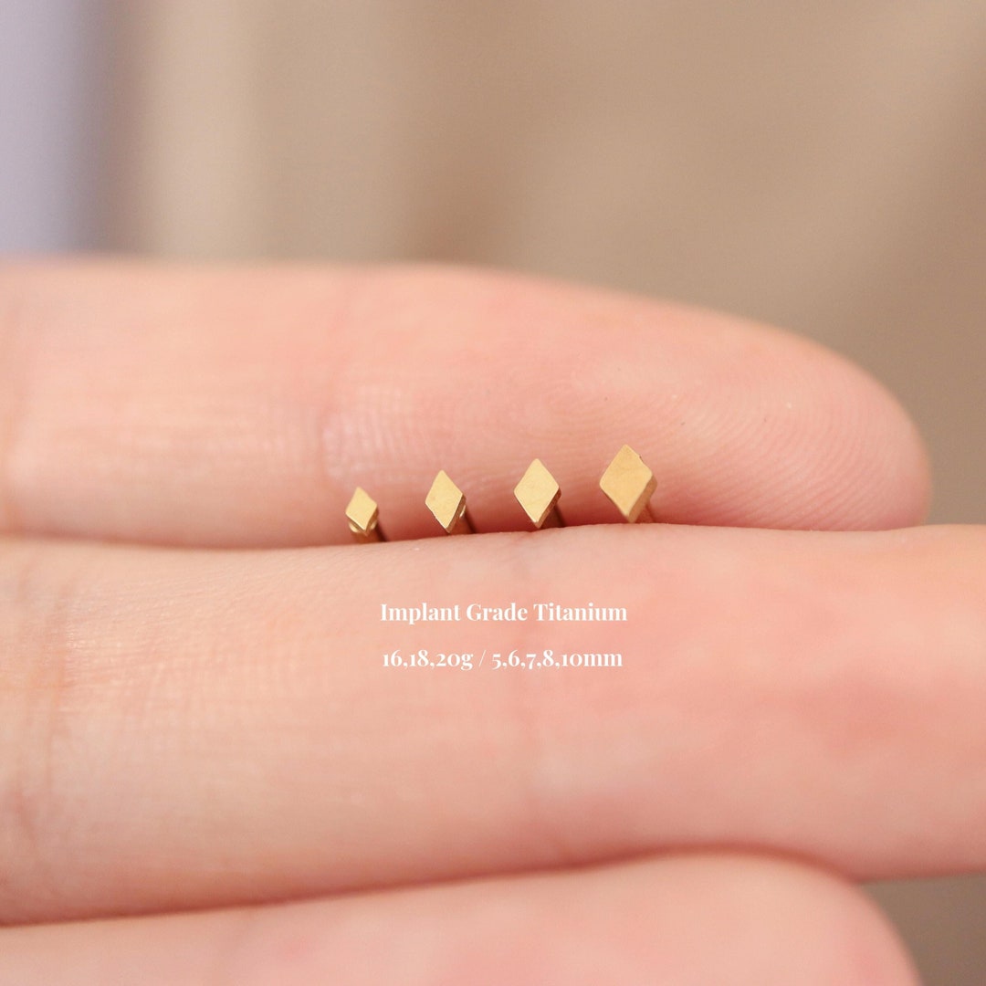 Titanium Rhombus Threadless Push Pin Labret, Tiny Rhomb Flat Back Stud ...