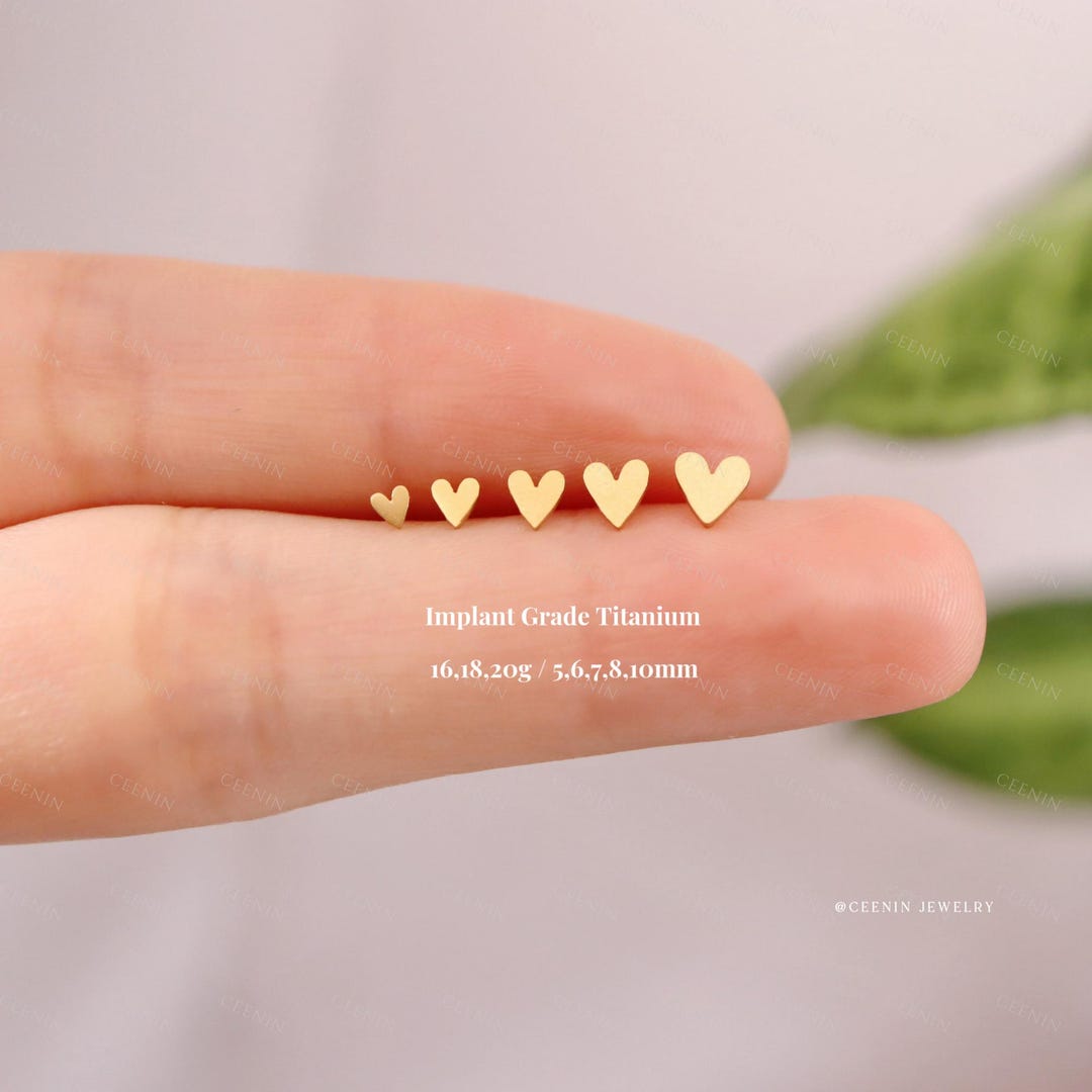 Titanium Tiny Heart Threadless Push Pin Labret, 2/2.5/3/3.5 Heart Flat Back Stud, Cartilage ...