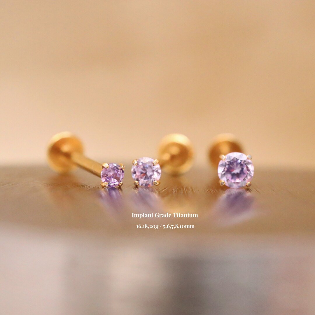 Titanium Alexandrite Lavender Threadless Push Pin Labret Stud, Flat ...