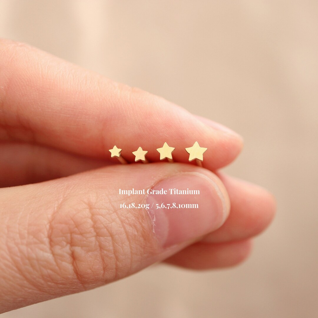 Titanium Star Threadless Push Pin Labret, 2/2.5/3/3.5mm Star Flat Back ...