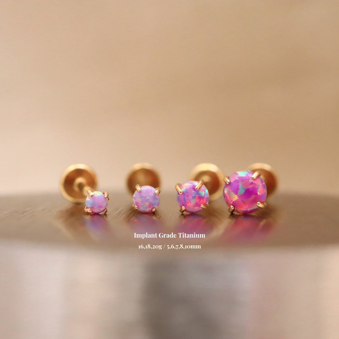 Titanium Purple Opal Threadless Push Pin Labret, 2mm 2.5mm 3mm 4mm Flat ...