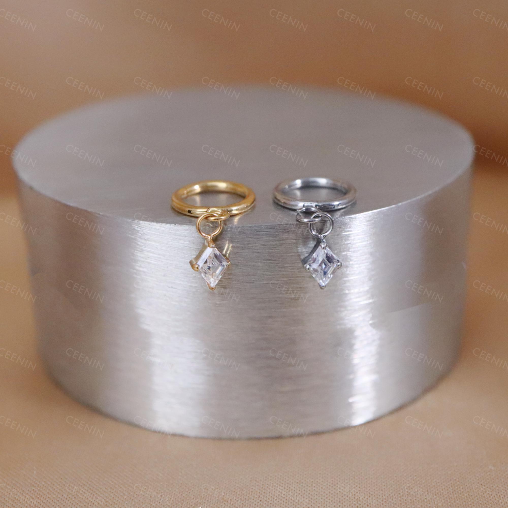 Titanium Rhombus Cz Dangle Rook Hoop Earring, Dangle Huggie Hoop, Cz ...