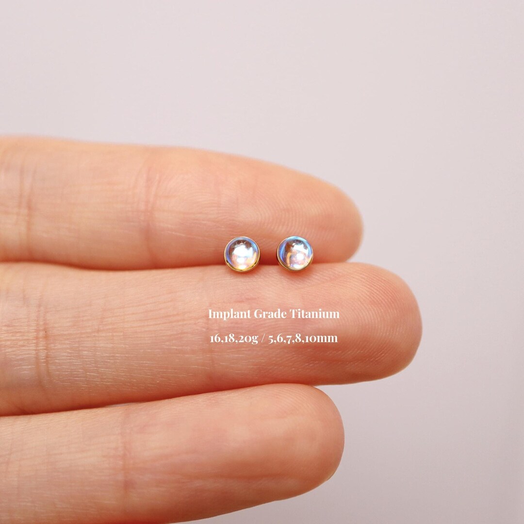 Titanium Moonstone Threadless Push Pin Labret, Moonstone Flat Back ...