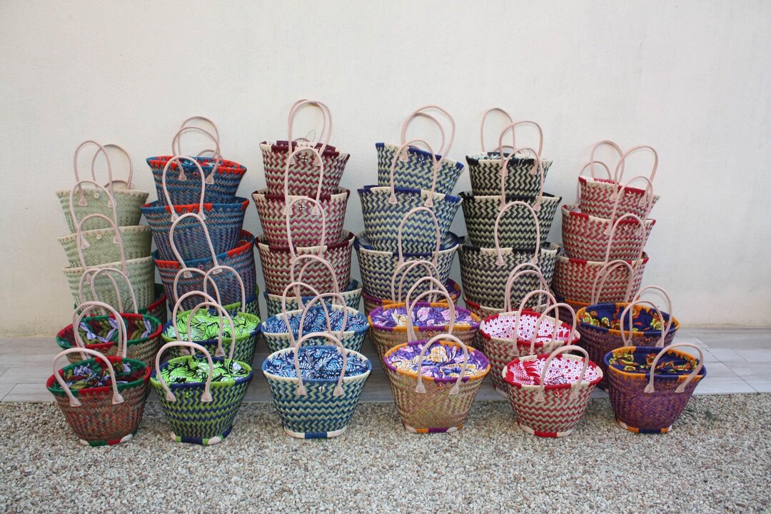African Wax Basket Bag – Handmade Madagascar Tote – Boho Beach Bag ...