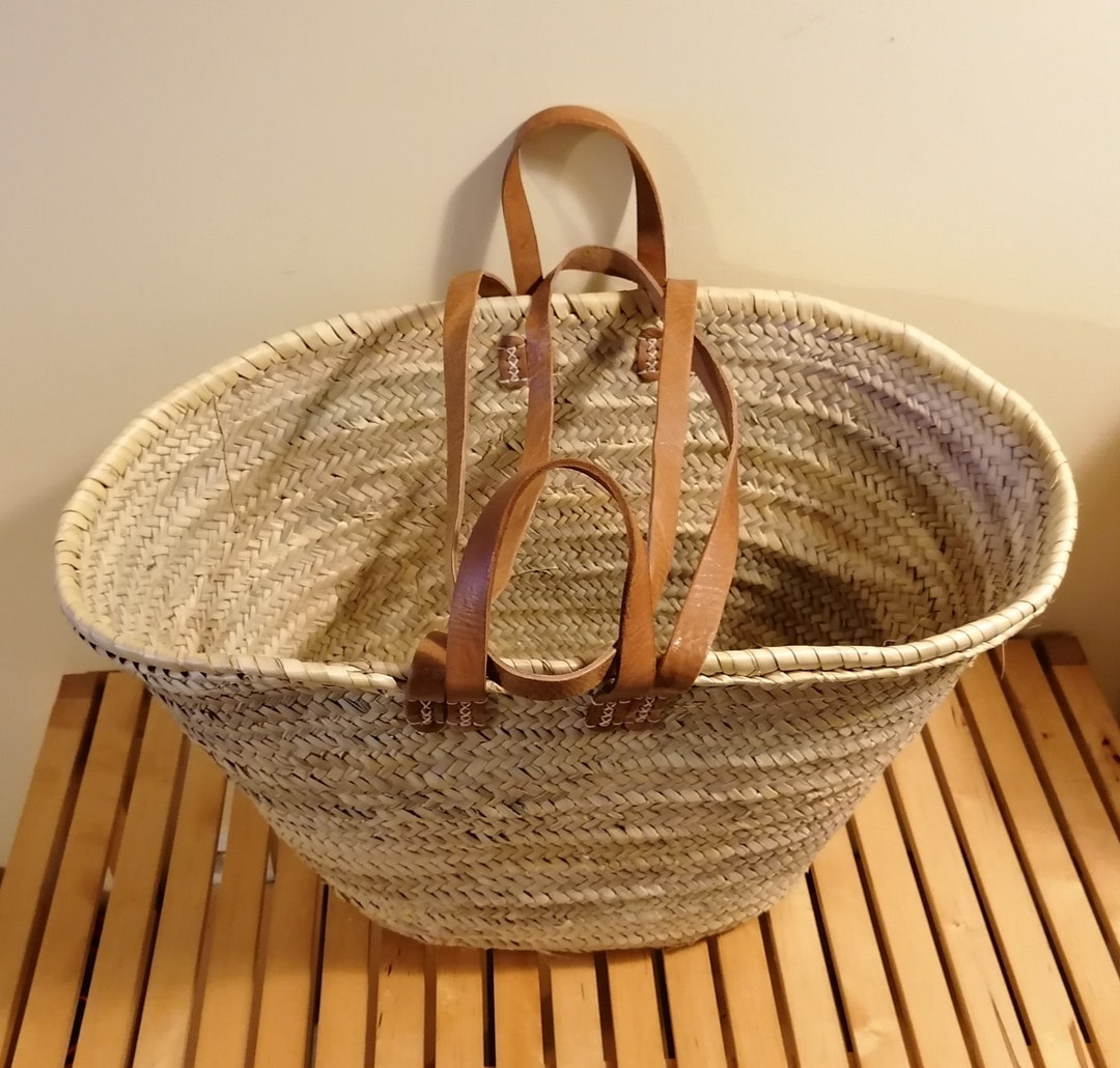 LARGE Leather Long Handles Basket - Shopping Bag Shopping Market ...