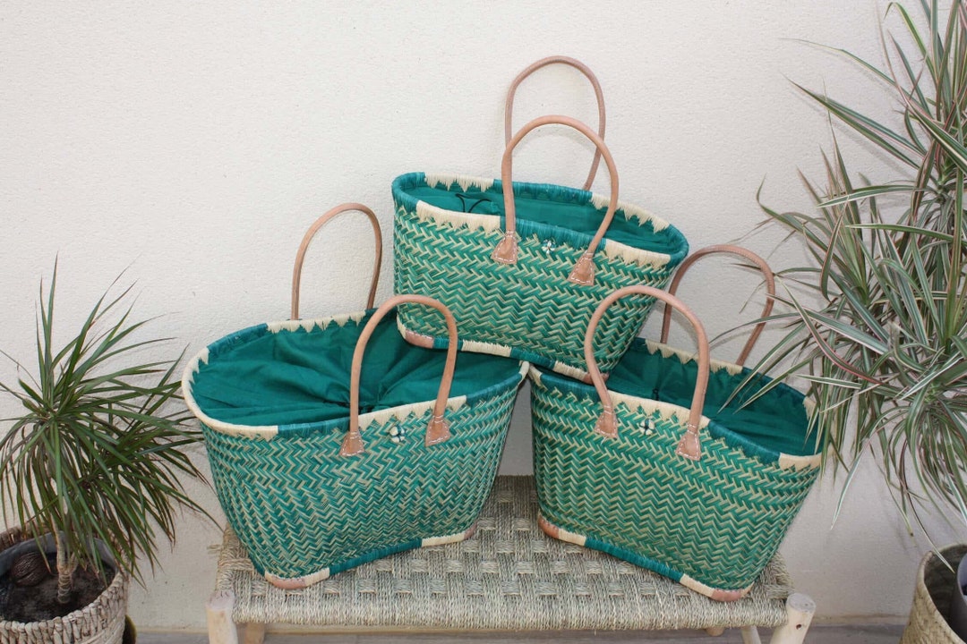 XXL Turquoise Basket From MADAGASCAR + Pochon Fabric - 3 Sizes - Tote ...