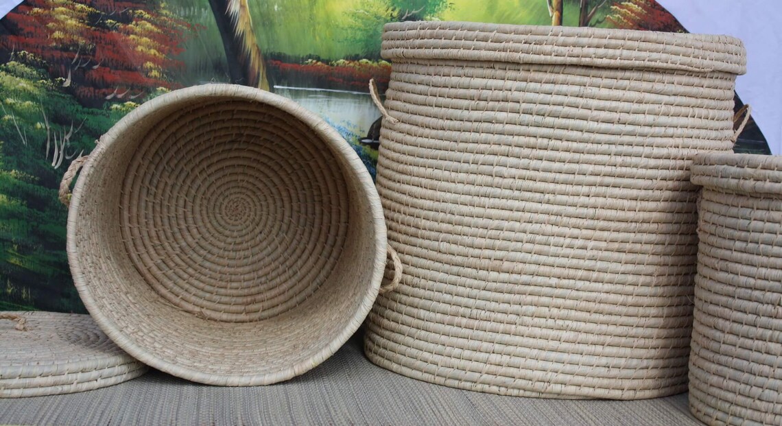 Storage Chest 5 Sizes Woven RAFFIA Trunk Trash Bin With - Etsy