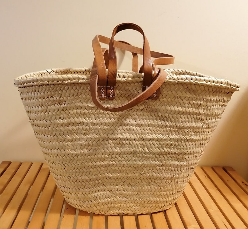 LARGE Leather Long Handles Basket Shopping Bag Shopping - Etsy